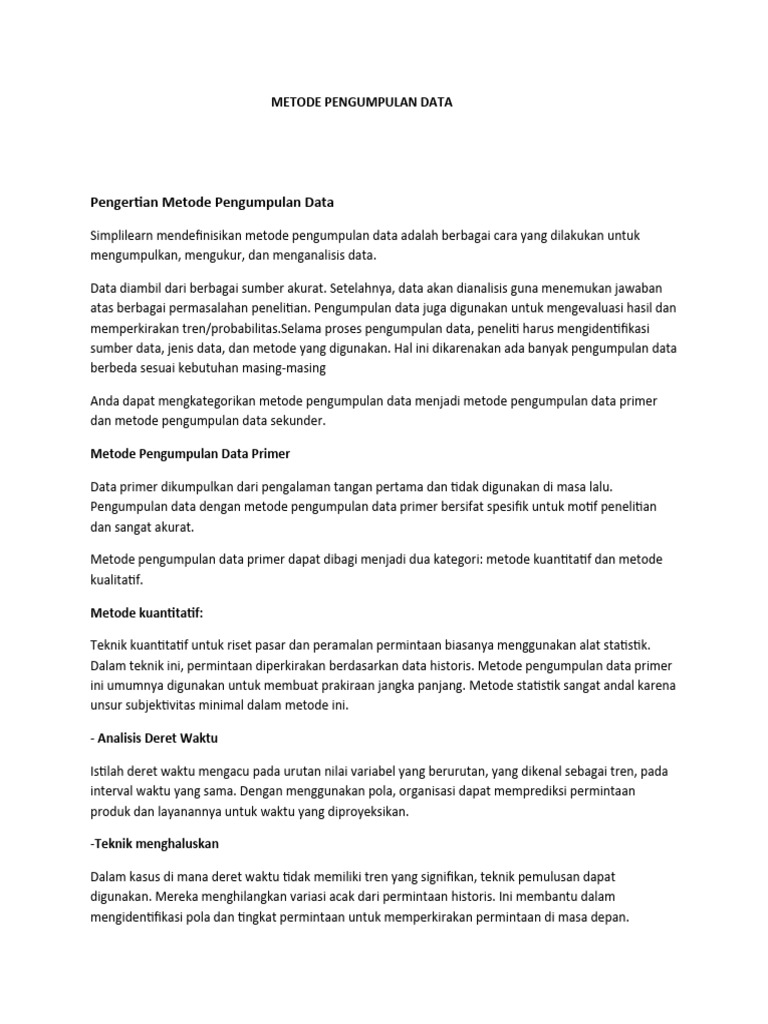 Metode Pengumpulan Data: Primer & Sekunder | PDF