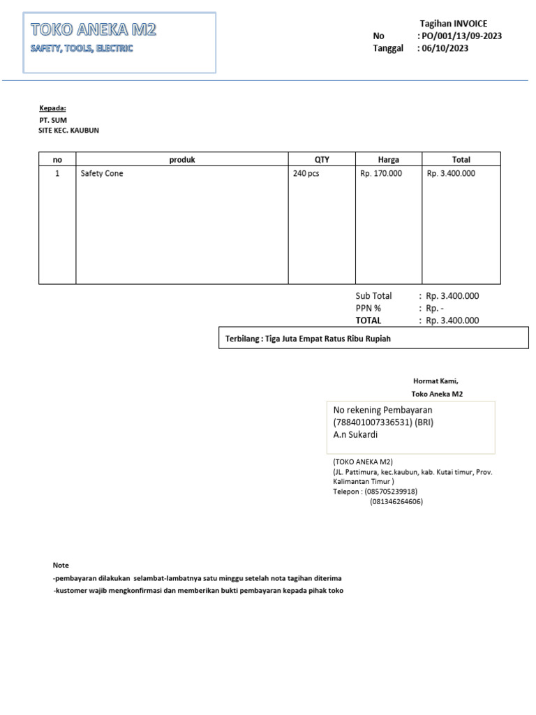 Invoice Tagihan Sewa PT Fajar Perdana | PDF