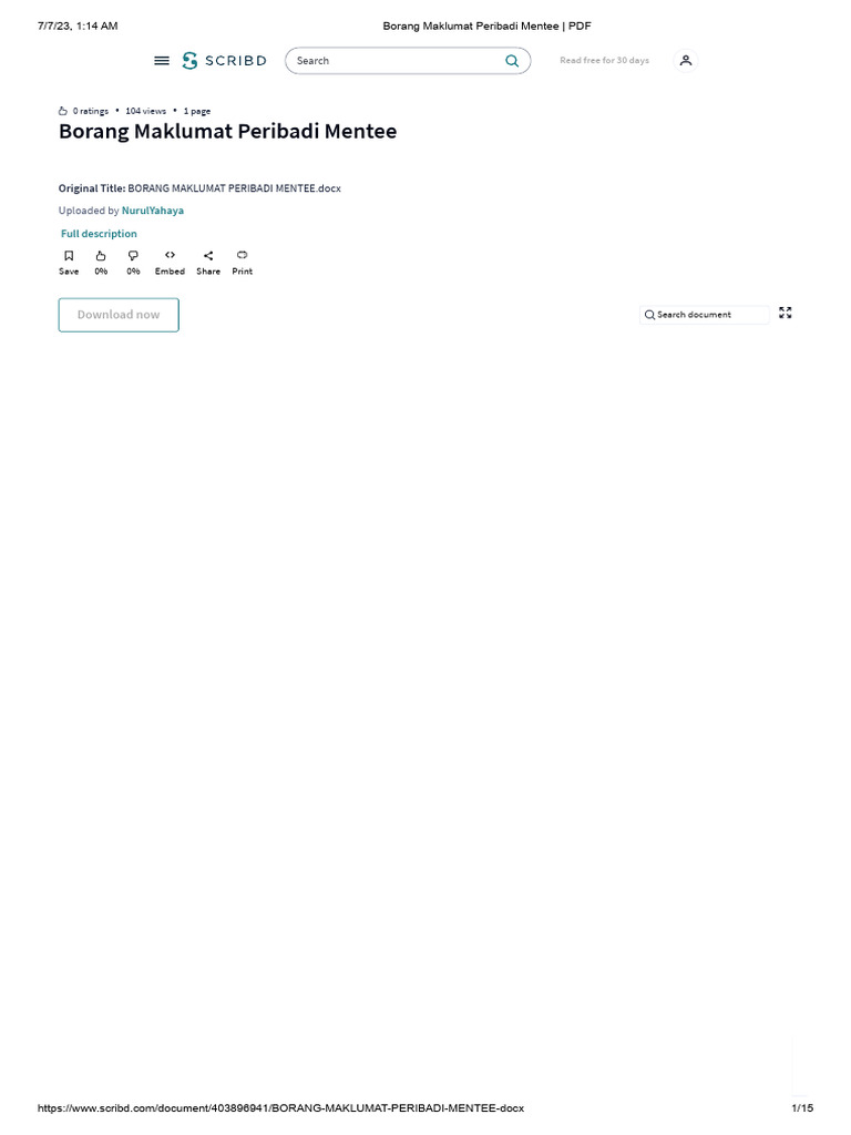 Mentee Personal Information Form | PDF | Scribd | Computing
