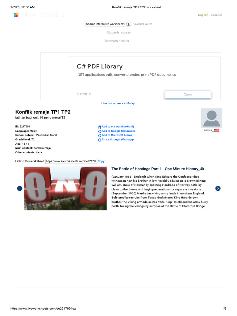 Konflik Remaja TP1 TP2 Worksheet | PDF