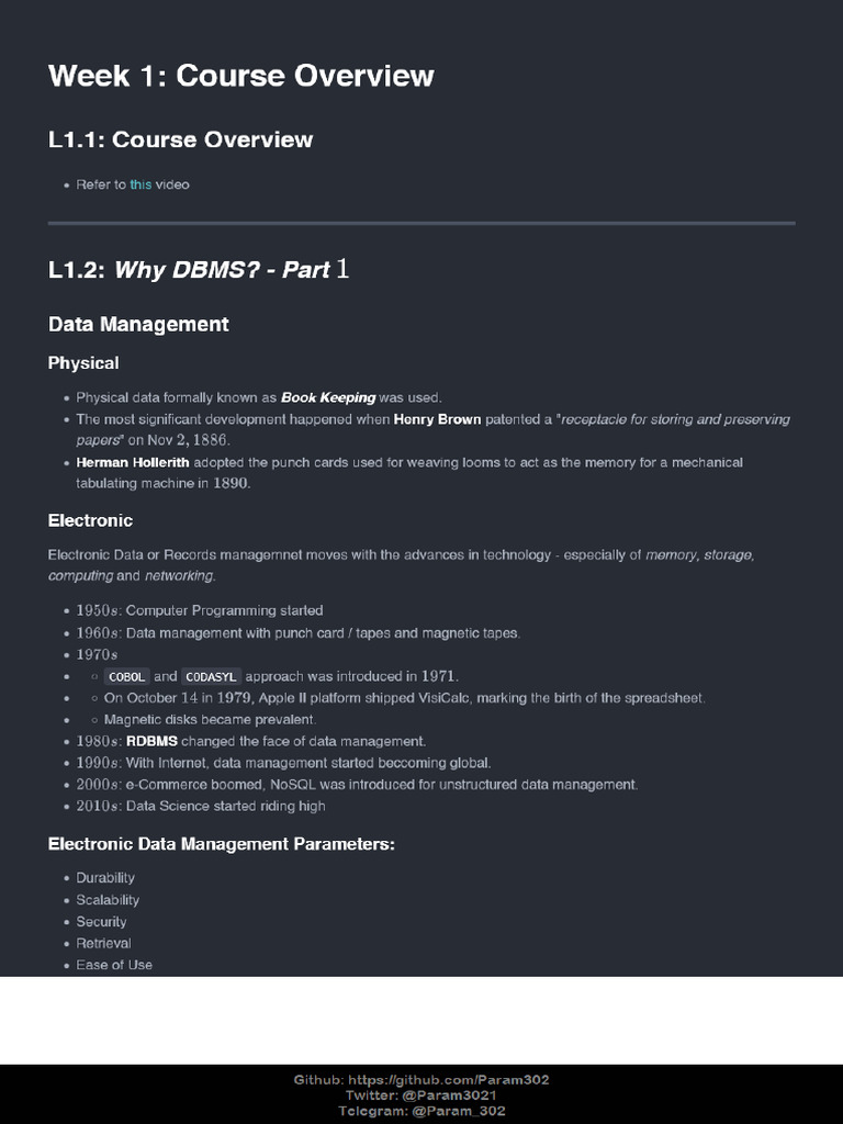 DBMS - Week 1 Parampreet Singh | PDF