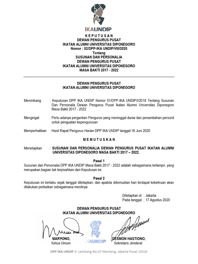 SK DPP IKA UNDIP 17 Agustus 2020, Dewan Pakar | PDF SK DPP IKA UNDIP 17 Agustus 2020, Dewan Pakar | PDF