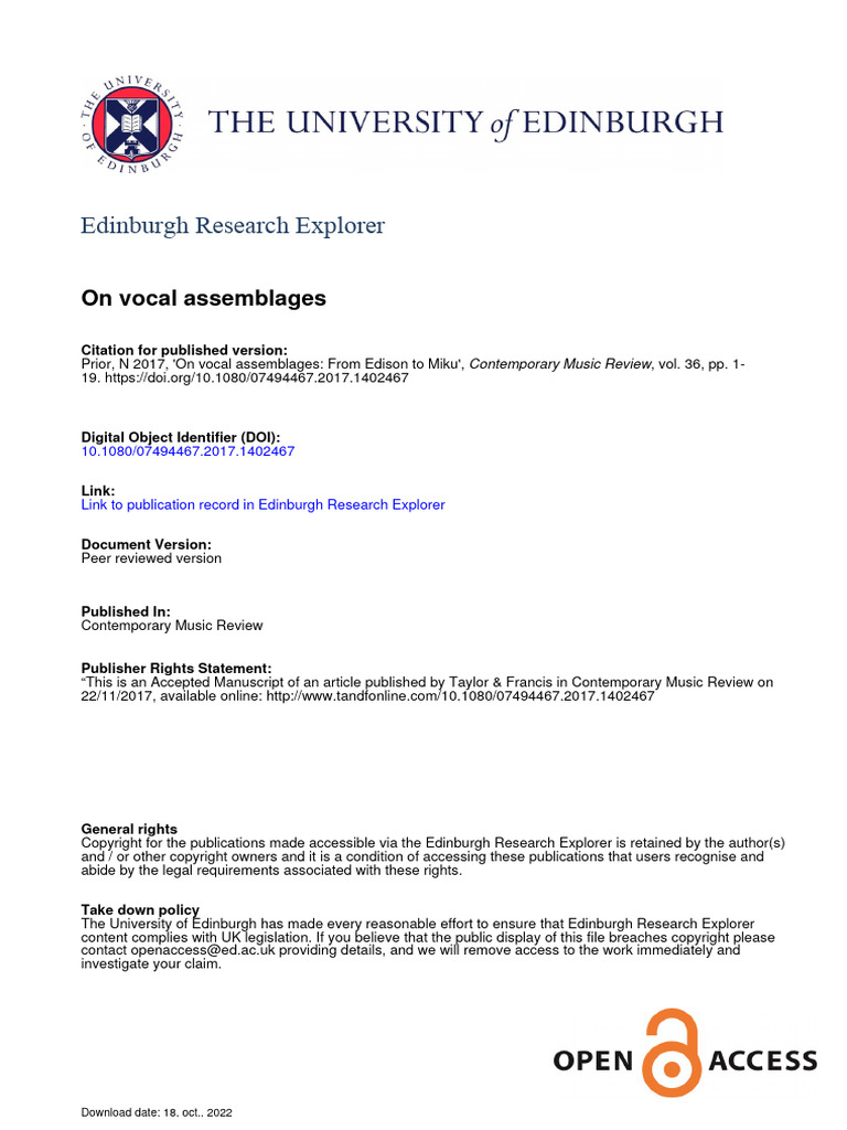 Prior, Nick - On Vocal Assemblages - From Edison To Miku | PDF | Social ...