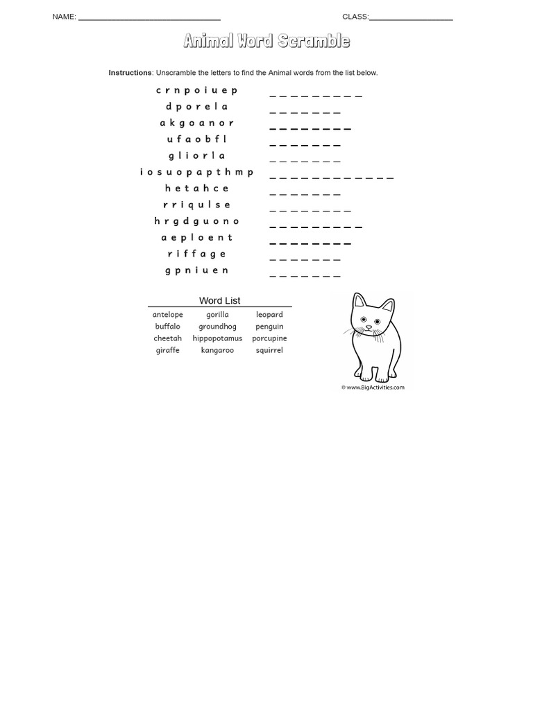 Hard Animal Word Scramble Challenge | PDF