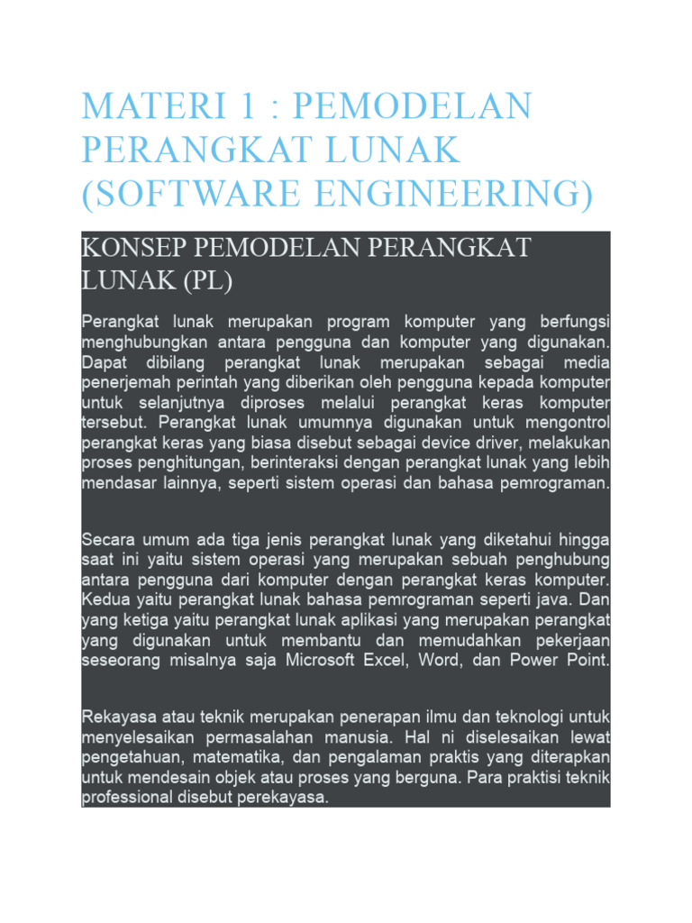 Materi Pemodelan Perangkat Lunak (Software Engineering) | PDF | Komputer | Teknologi & Rekayasa