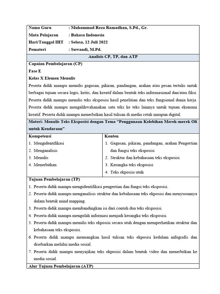ANALISIS CP, TP, Dan ATP | PDF