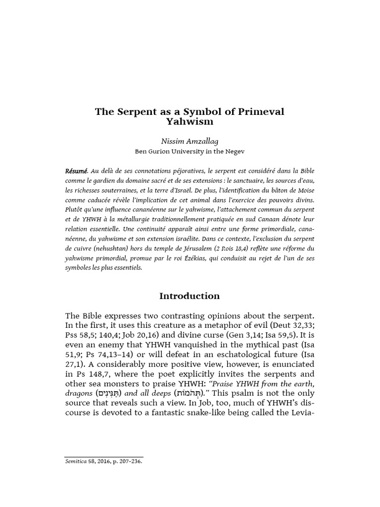 The Serpent As A Symbol of Primeval Yahw | PDF | Serpents In The Bible | Moses