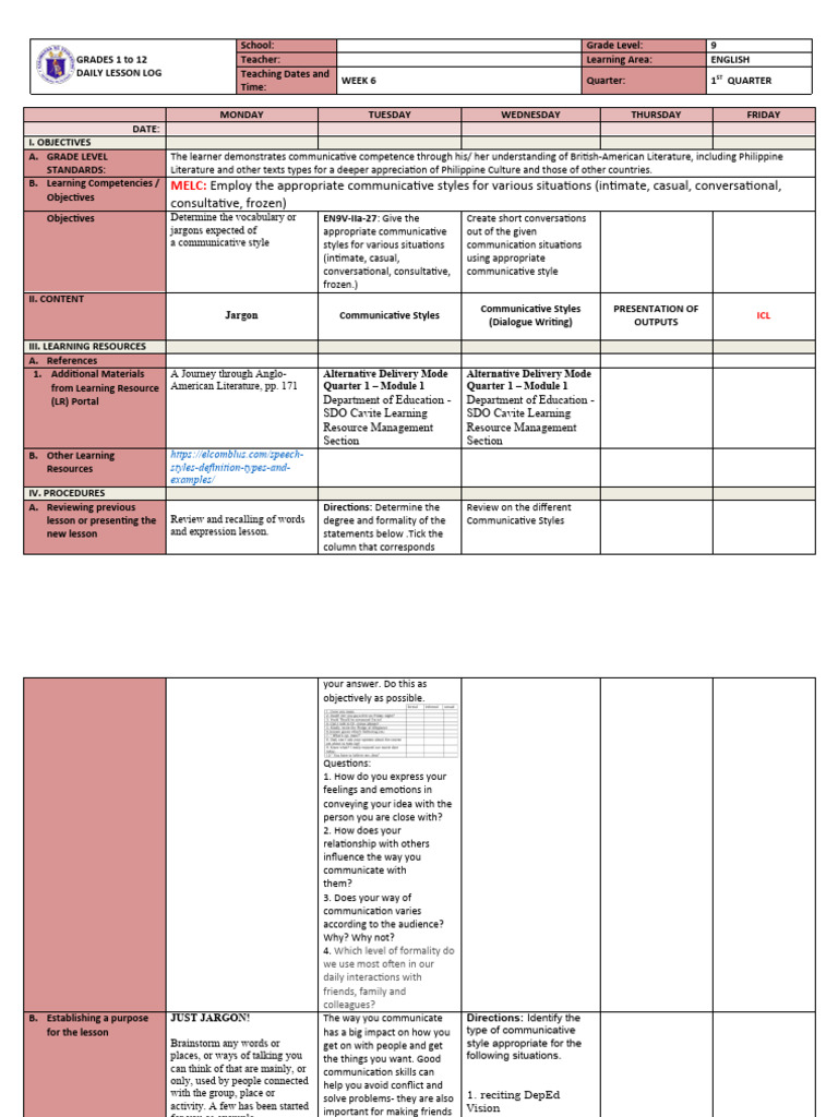 ENGLISH 9 Q1 W6 Employ The Appropriate Communicative Styles For Various Situations (PART II ...