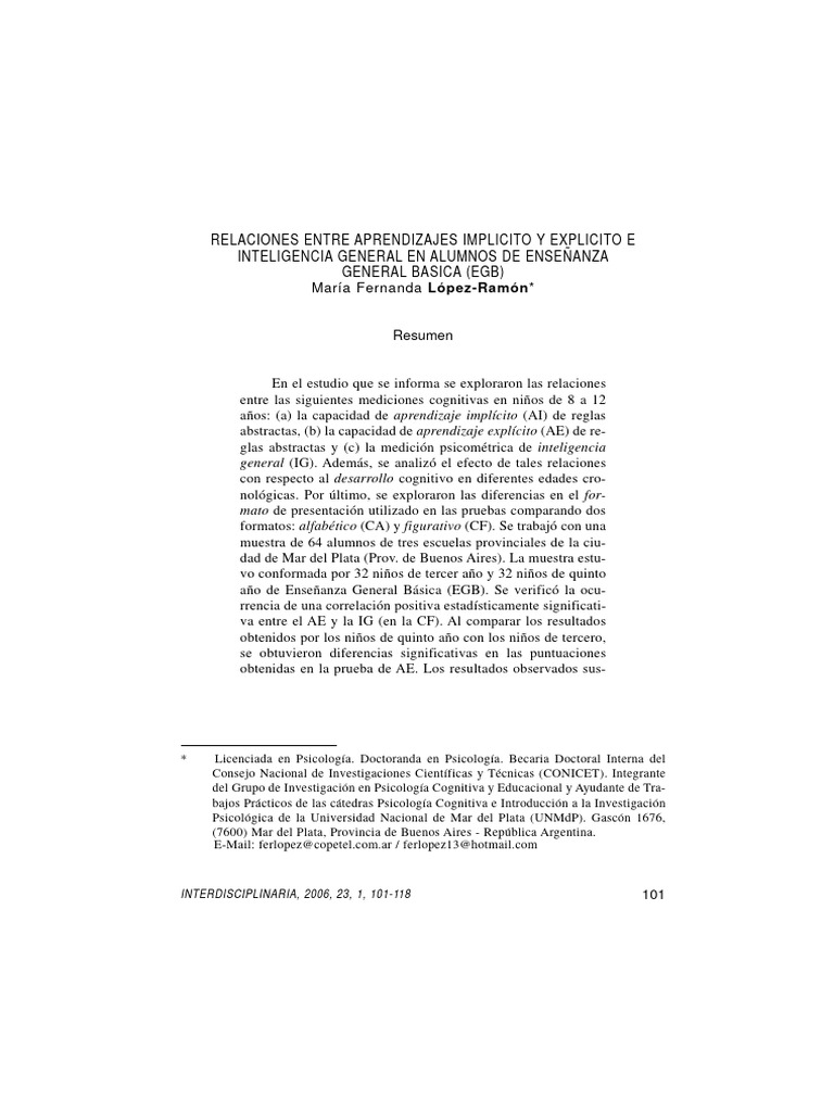 APRENDIZAJE IMPLICITO Y EXPLICITO | PDF | Inteligencia | Cociente de inteligencia