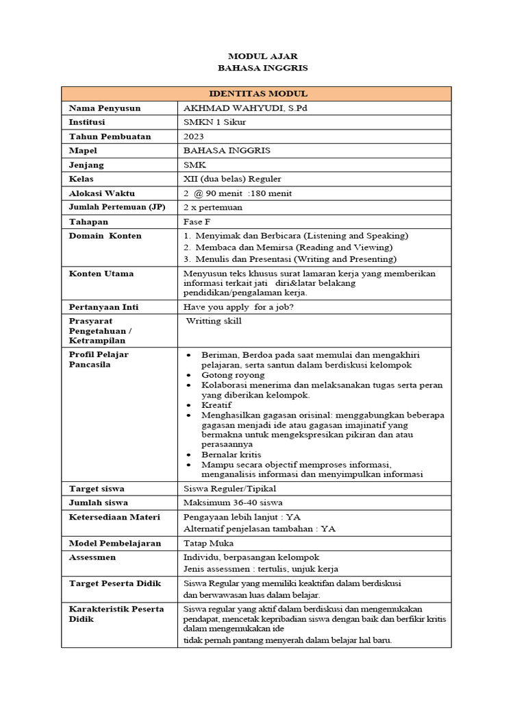 10 Modul Ajar 2 Applying For A Job | PDF