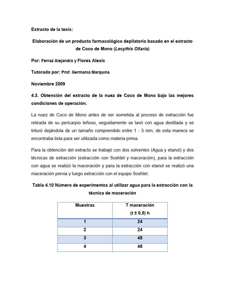Procedimiento de Obtencion Del Extracto de Coco de Mono | Descargar ...