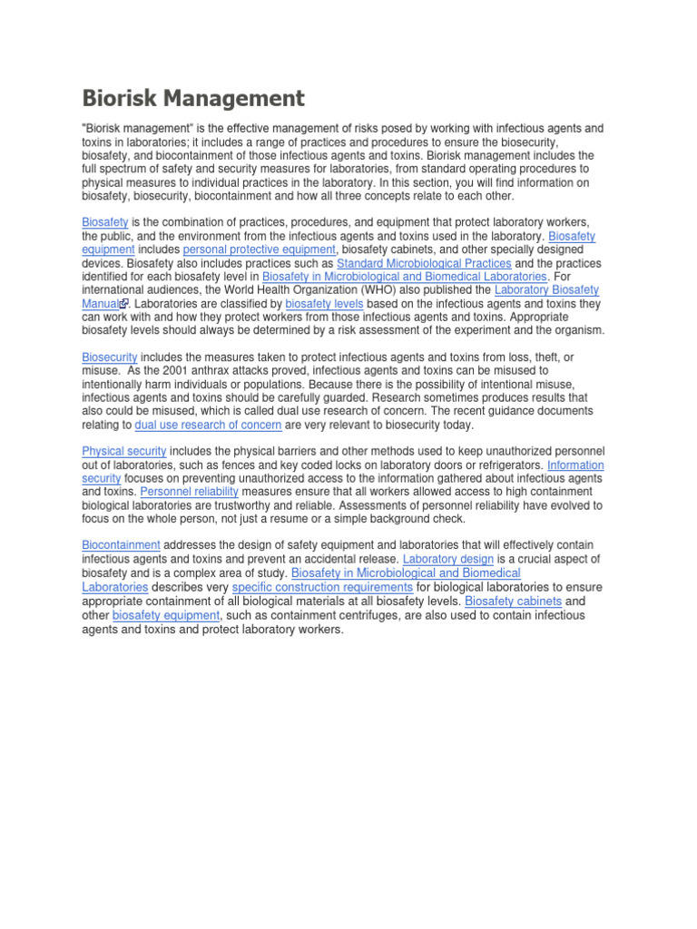 Biorisk Management | PDF | Laboratories | Safety