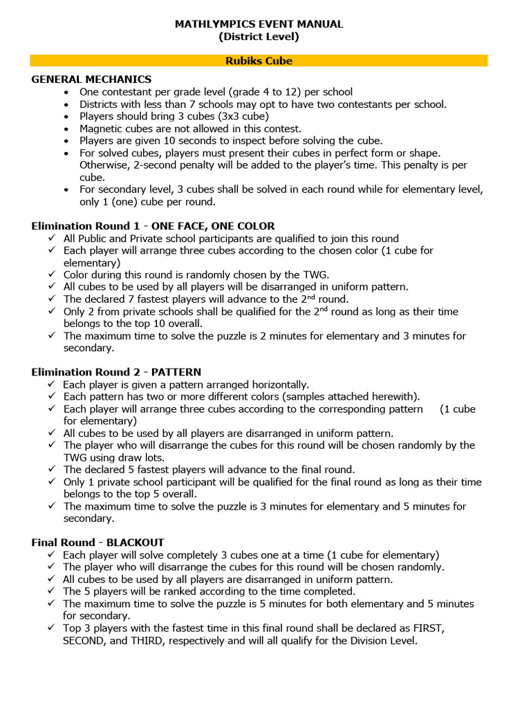 Rubik's Cube Competition Guidelines | PDF | Sports & Recreation