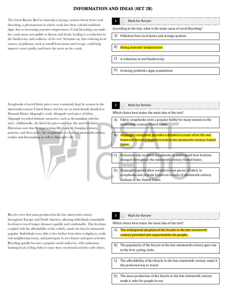 Information and Ideas (Set 2B) | PDF | Coral Reef | Procrastination