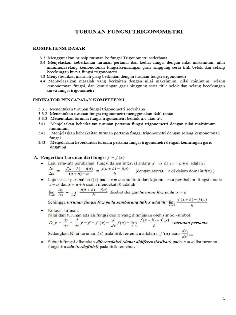 LKS Turunan Fungsi Trigonometri | PDF