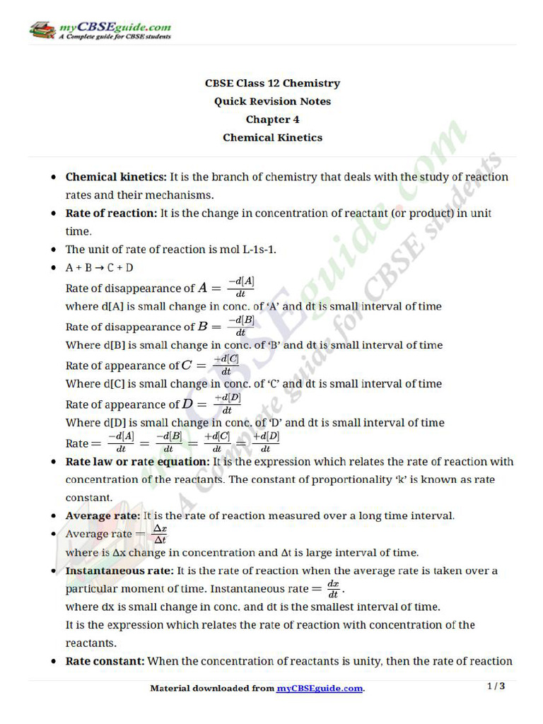 Chemical - Kinetics Class 12 PDF | PDF