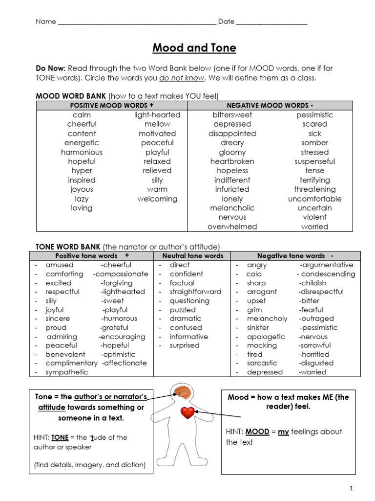 Mood and Tone Word Bank | PDF