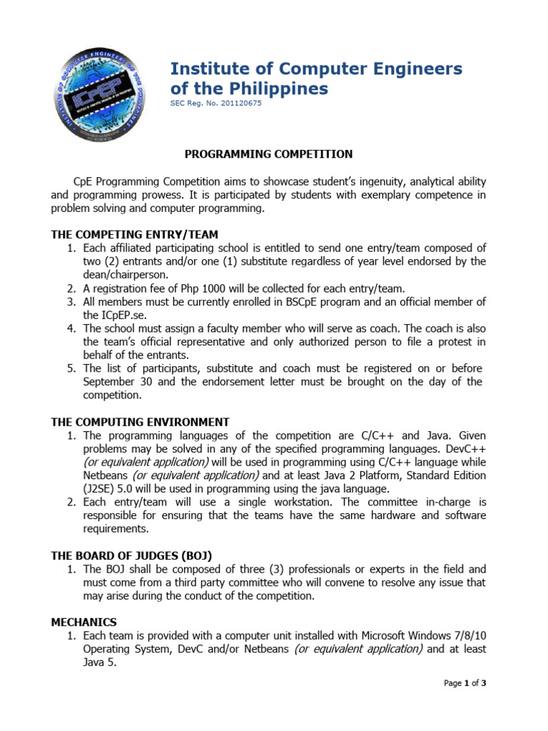 2017 ICpEP CpE Challenge Mechanics Programming | PDF | Computer ... 2017 ICpEP CpE Challenge Mechanics Programming | PDF | Computer ...