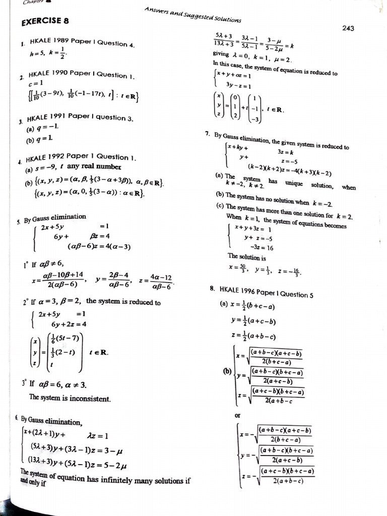 Hkale Ans of System of Linear Equations, Matrix | PDF