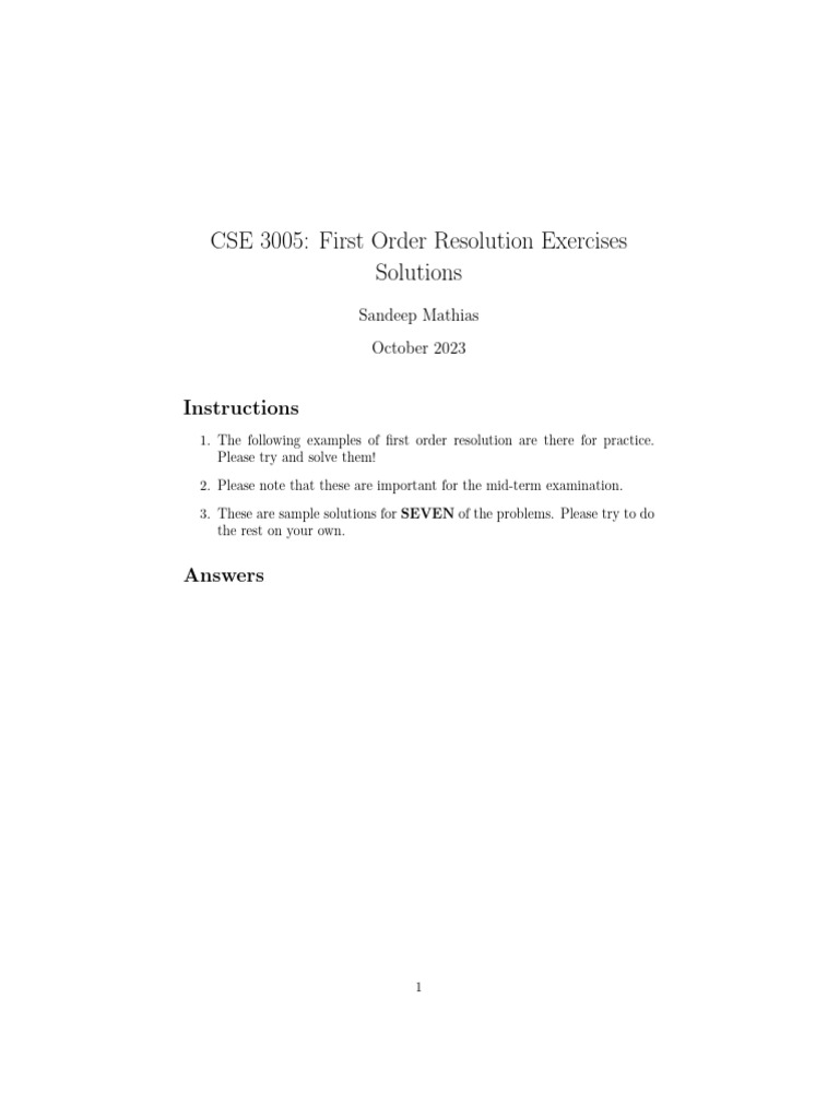 CSE 3005 First Order Resolution Exercises Solutions | PDF | Domesticated Animals