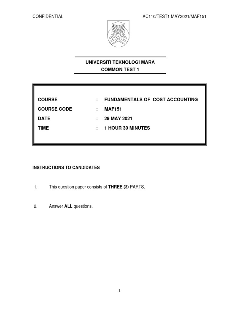 CT Maf151 Q May | PDF | Cost | Expense