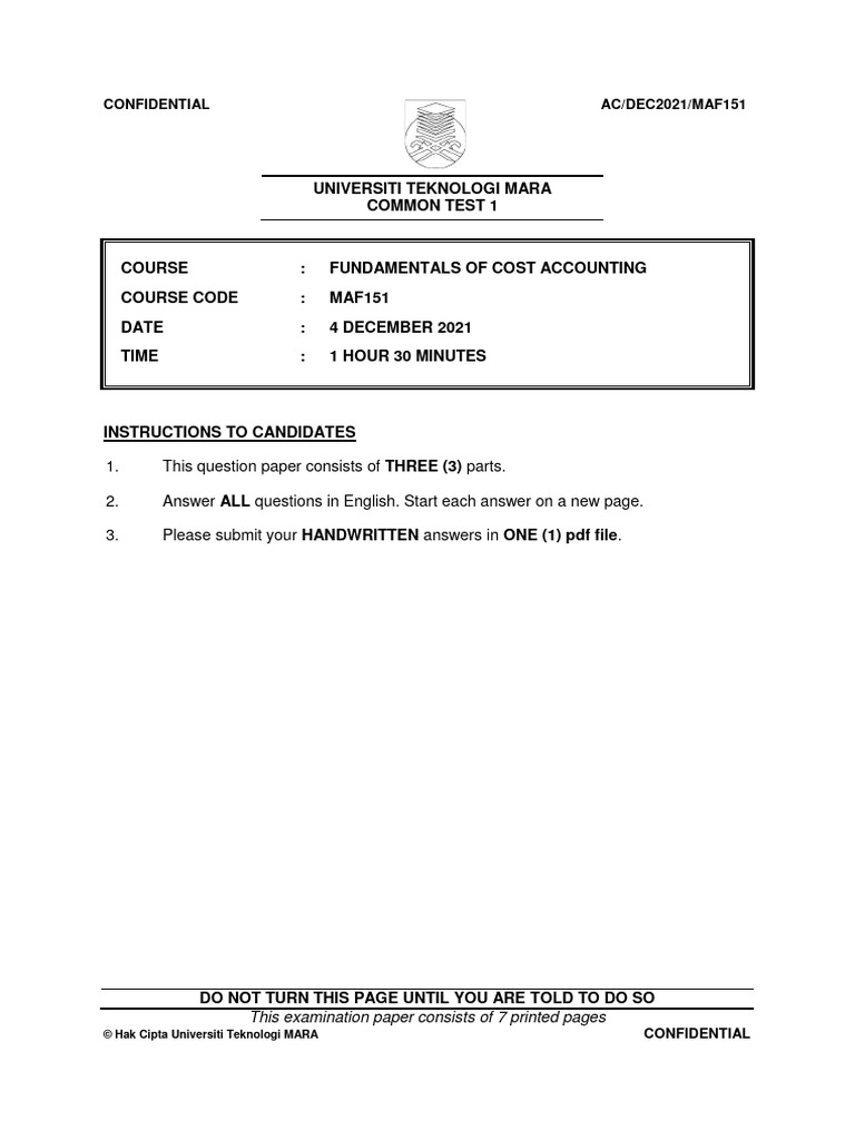 CT - Maf151 - Q - Dec 21 | PDF | Cost | Stocks