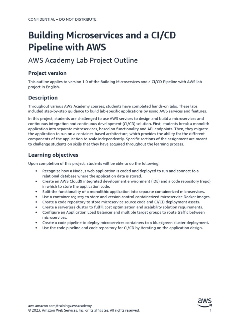 AWS Academy Lab Project - Microservices and CICD Pipeline Builder Course Outline (English) | PDF