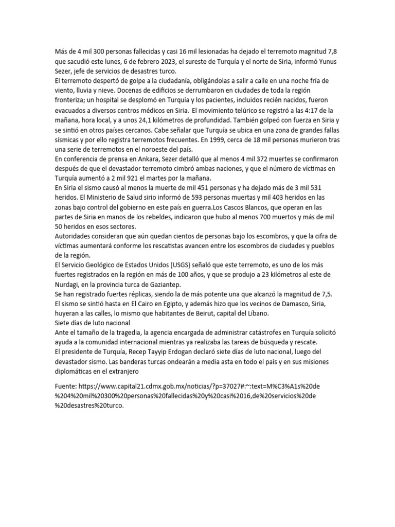 Más de 4 Mil 300 Personas Fallecidas y Casi 16 Mil Lesionadas Ha Dejado El Terremoto Magnitud 7 ...
