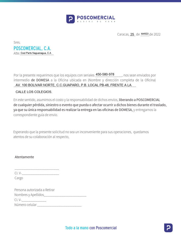 Autorización de Envío Domesa Agencia | PDF