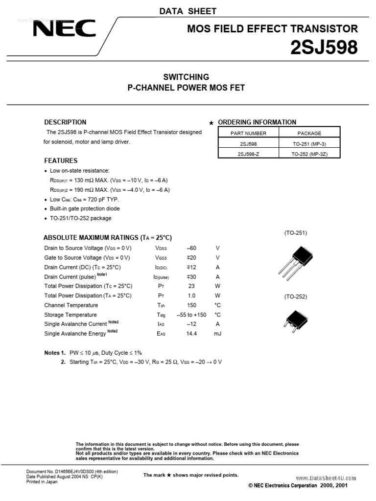J598 Nec | PDF | Field Effect Transistor | Mosfet