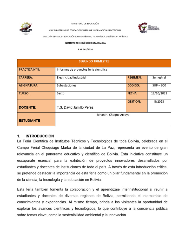P05 - Informe de Proyectos Feria Cientifica Tarea | PDF | Ingeniería | Control numerico