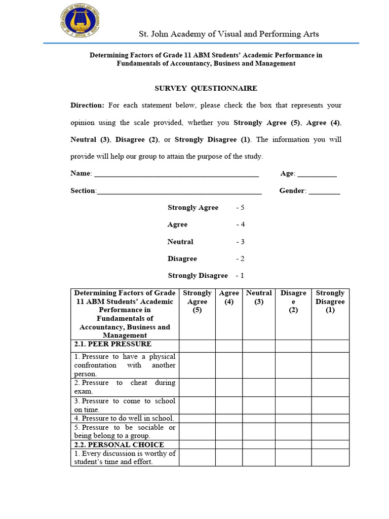 Survey Questionnaire. | PDF