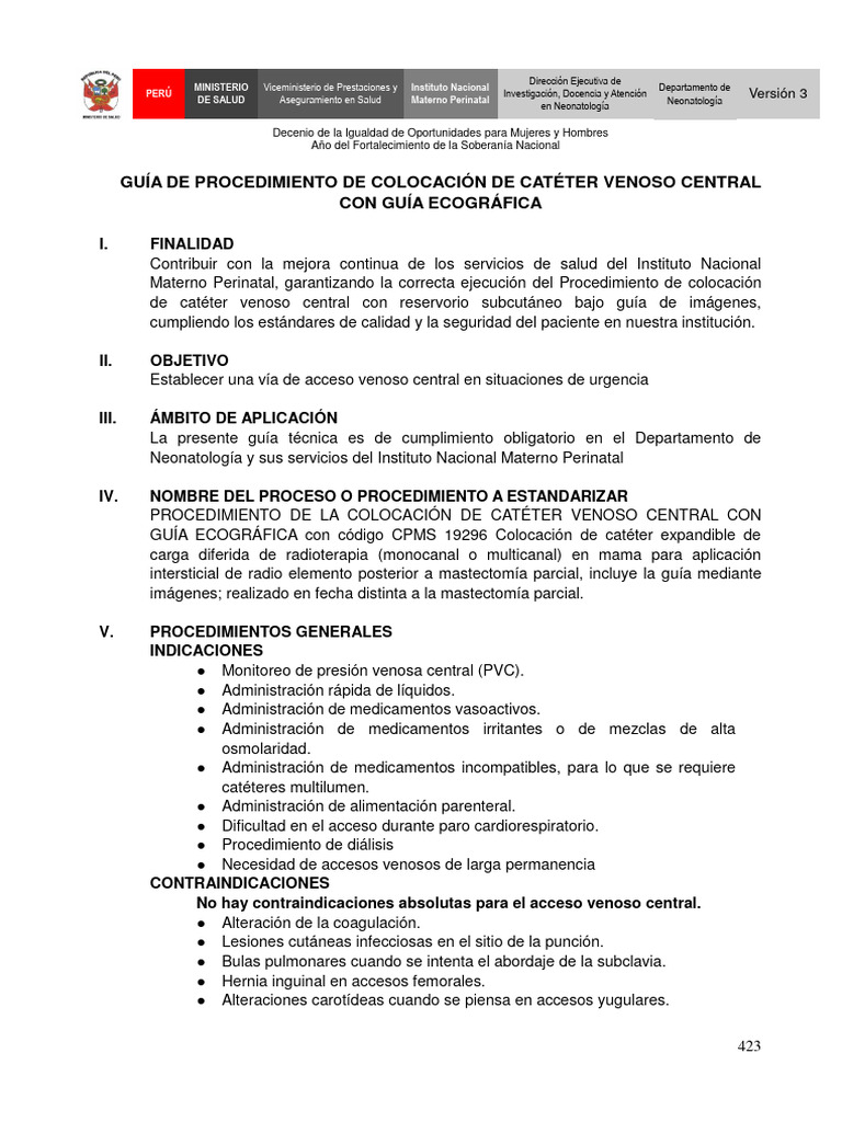 6 - Guía de Procedimiento de Colocación de Catéter Venoso Central Con ...