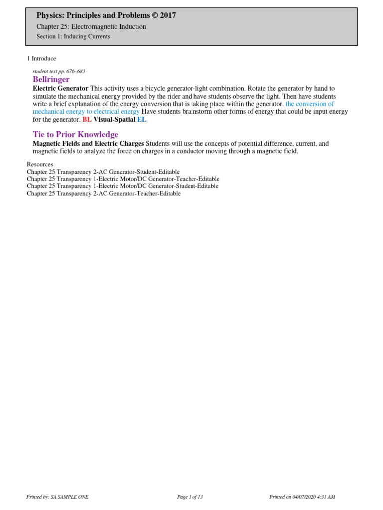 Lesson Sections 1 | PDF | Electromagnetic Induction | Electric Generator