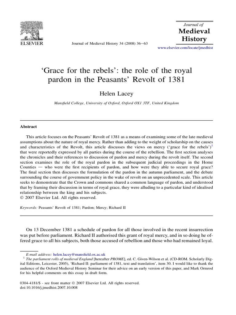 Grace For The Rebels' The Role of The Royal Pardon in The Peasants ...