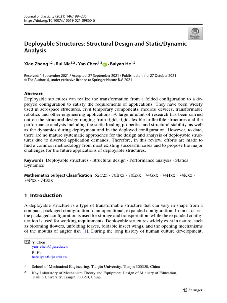 Deployable Structures: Structural Design and Static/Dynamic Analysis ...