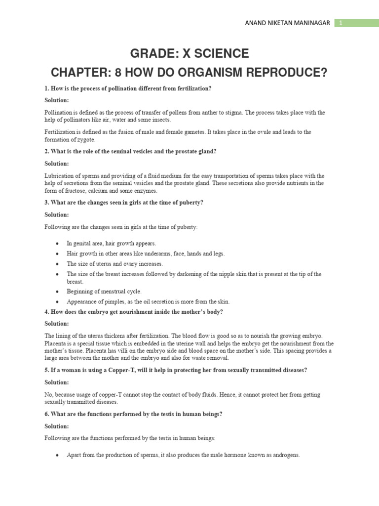 X - CH - 8 - Sexual Reproduction | PDF