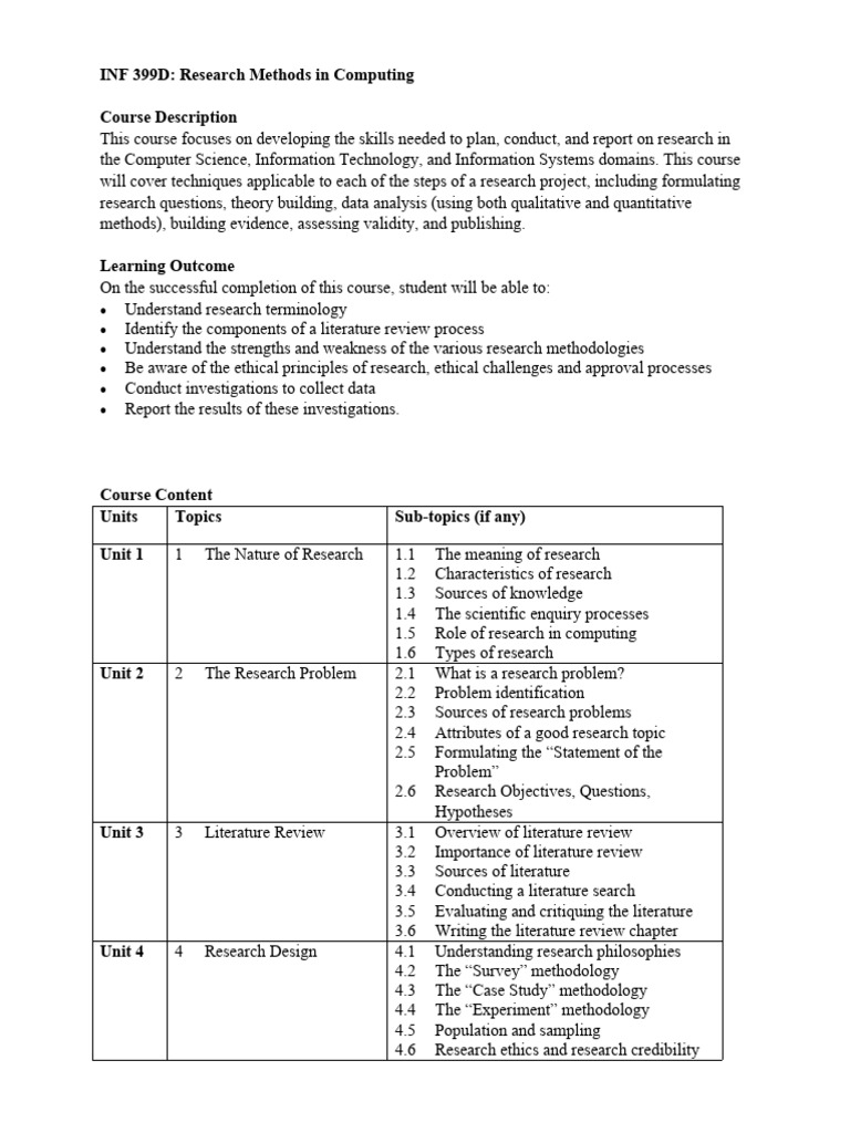 Research Methods in Computing Course | PDF | Methodology | Cognition