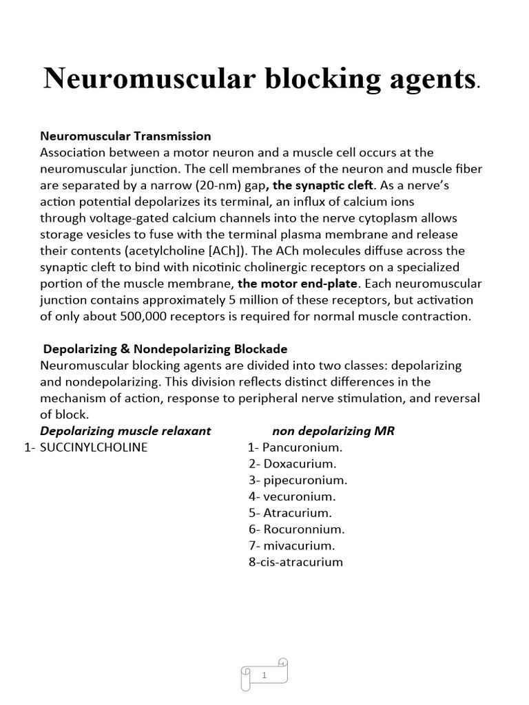 Neuromuscular Blocking Agents | PDF | Neuromuscular Junction ...