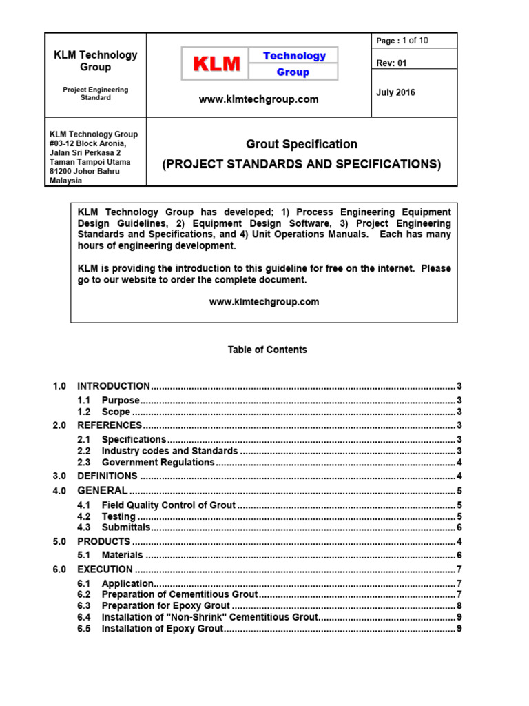 Project Standards and Specifications Grout Specification Rev01web | PDF