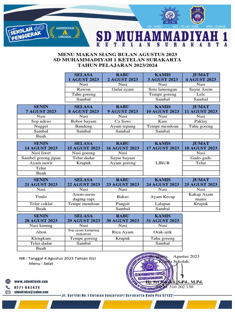 Menu Makan Siang Agustus 2023 Fix | PDF