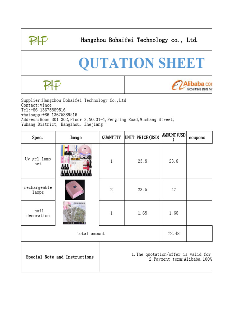 Quotation for Nail Tech Supplies | PDF