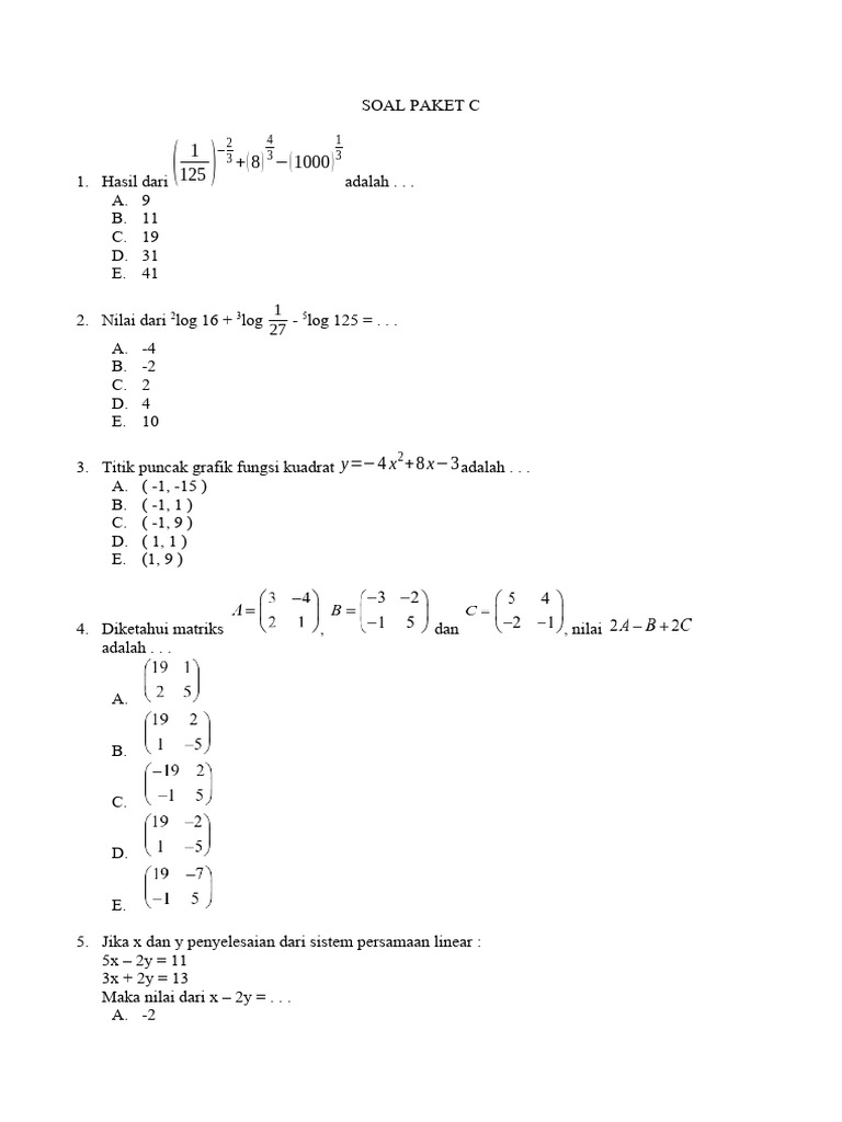 Soal MTK Teknik Paket C | PDF