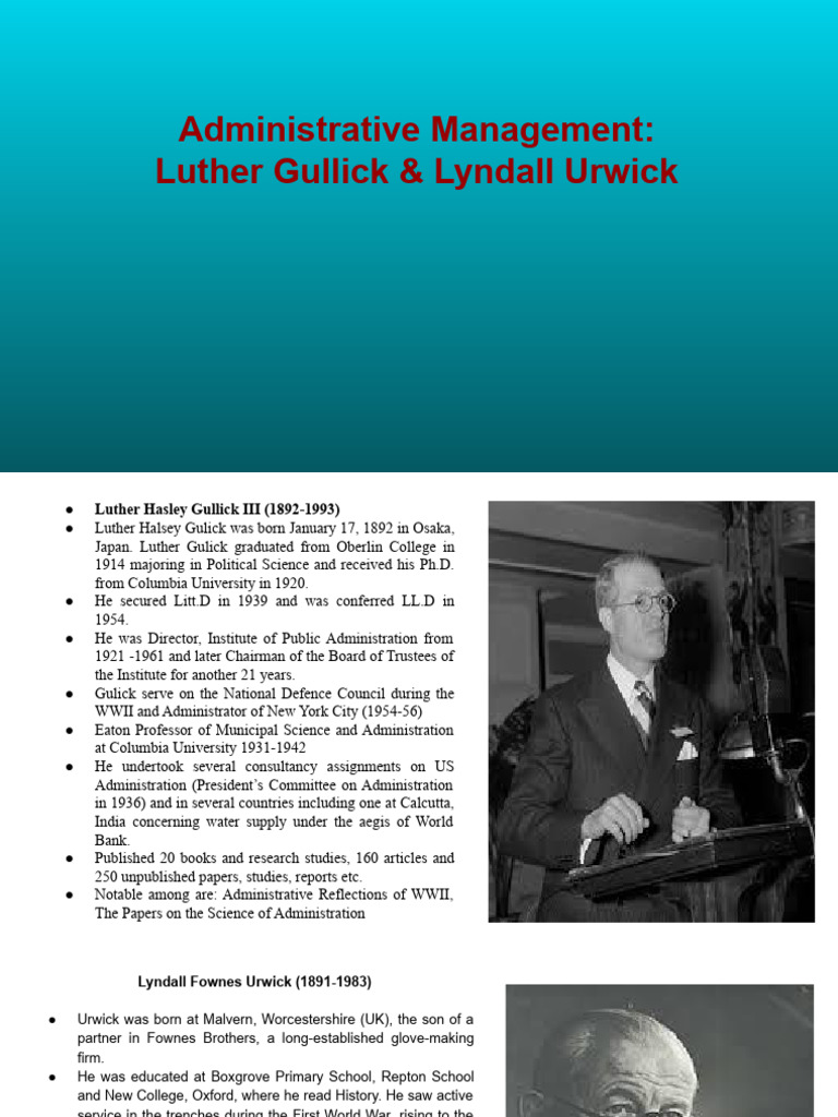 Administrative Management - Luther Gullick & Lyndall Urwick | PDF