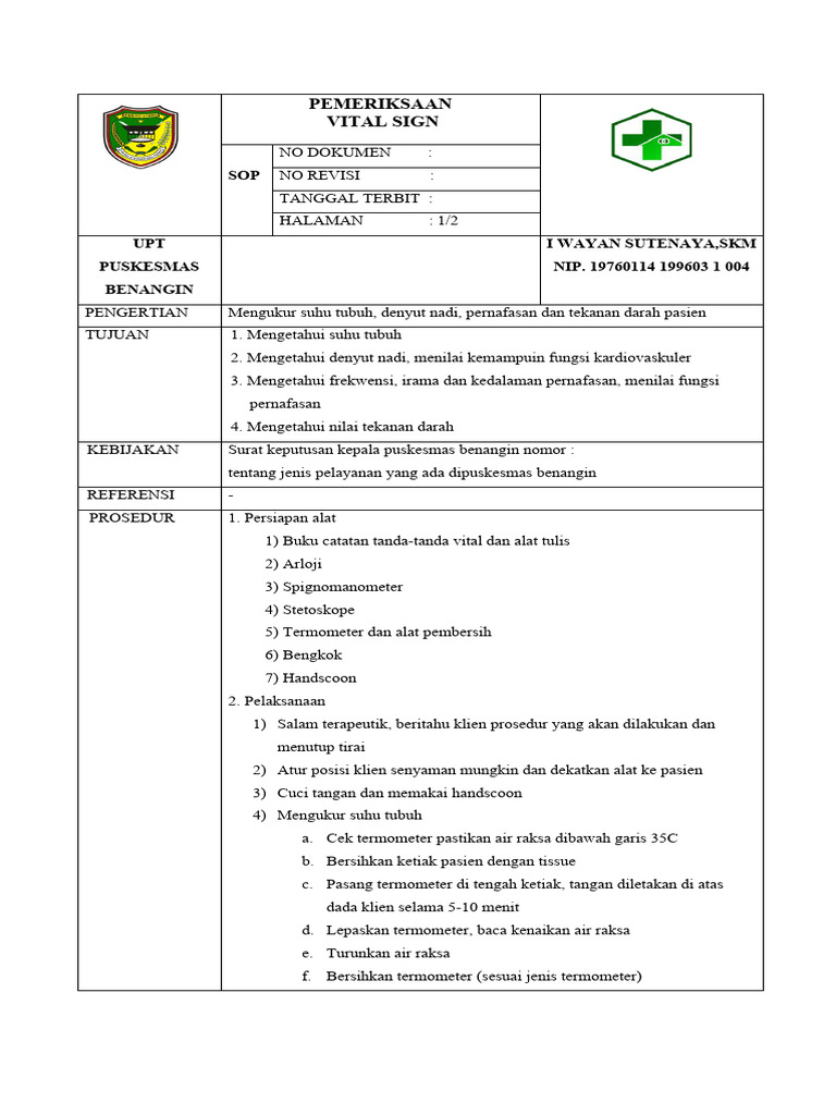 SOP PEMERIKSAAN VITAL SIGN_REVISI | PDF