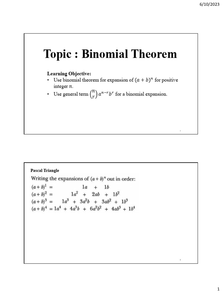 Binomial Theorem (Notes) Student | PDF