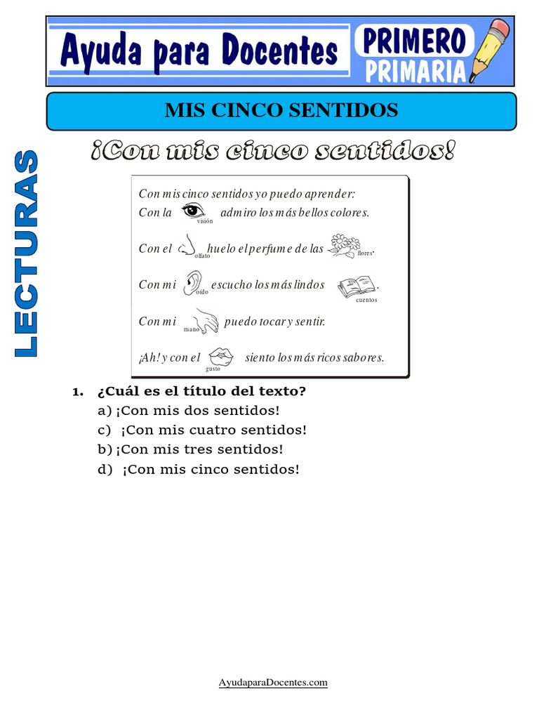 Con Mis Cinco Sentidos para Primero de Primaria | PDF | Artes del ...