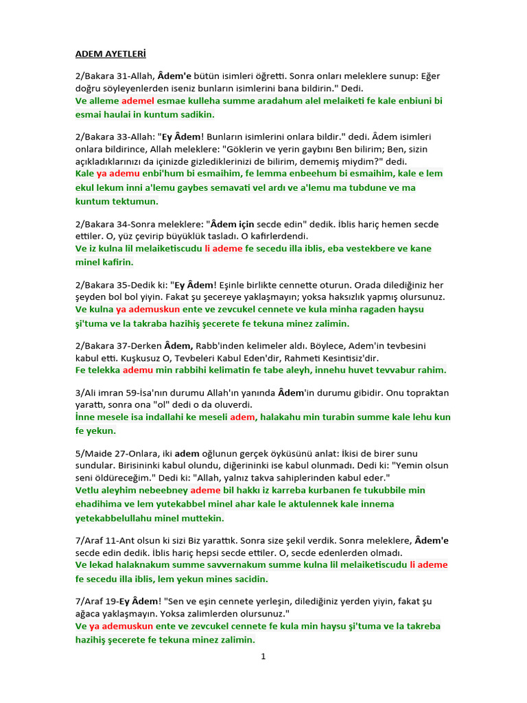 Adem Ayetleri̇ | PDF