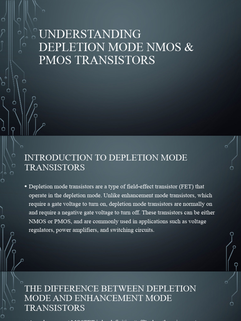 Understanding Depletion Mode Nmos & Pmos Transistors | PDF | Field ...