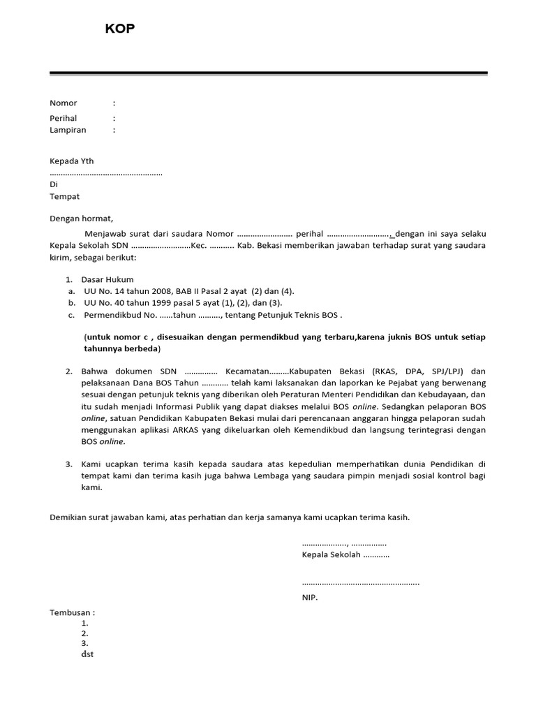 Contoh Surat Balasan Pers | PDF